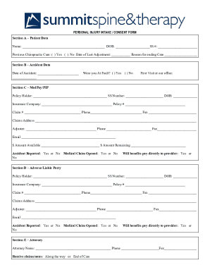 Fillable Online PERSONAL INJURY INTAKE / CONSENT FORM Section APatient ...