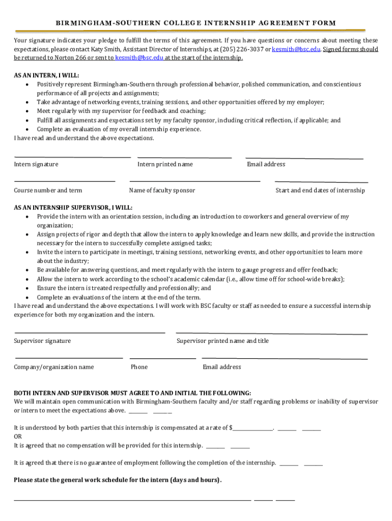 Fillable Online 11+ Internship Agreement Form Templates in DOCPDF10 ...