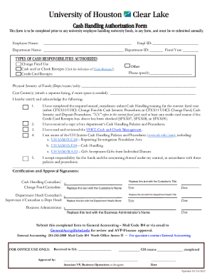 Fillable Online Cash Handling Authorization Form - University of North ...