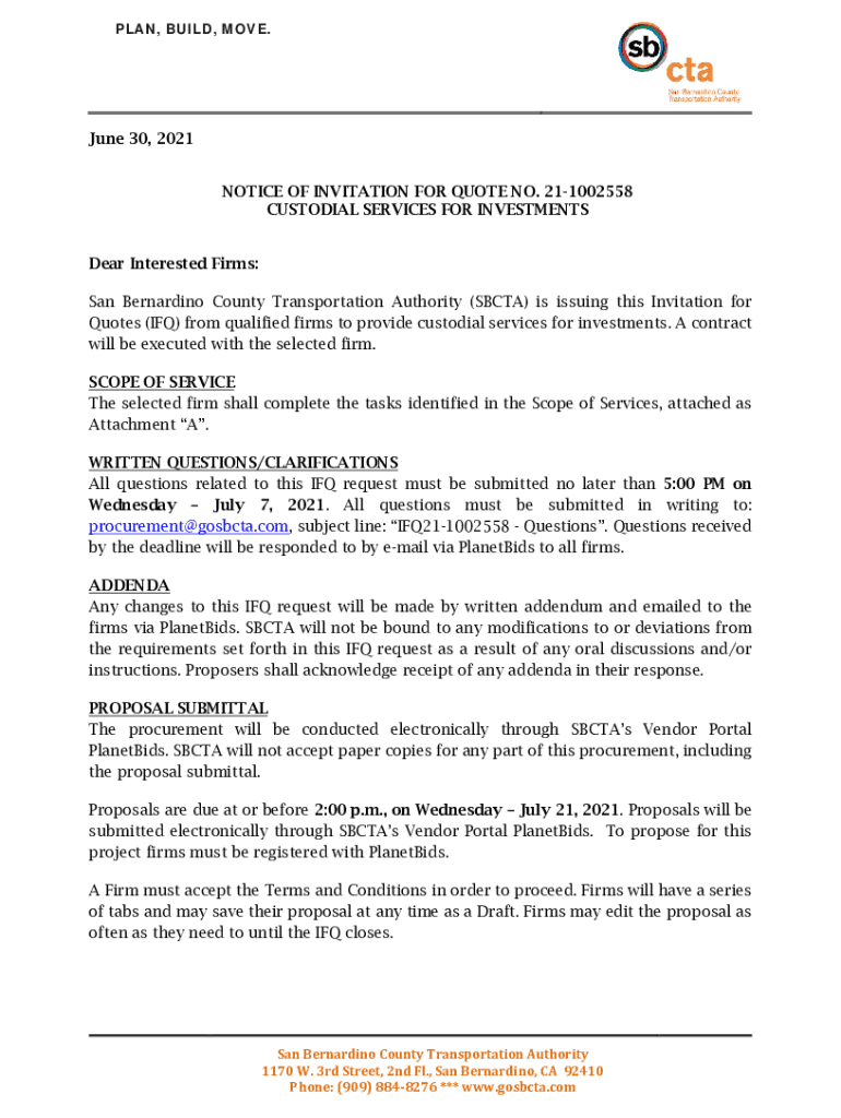 Fillable Online Notice of Invitation for Quote - Services - PDF Free ...