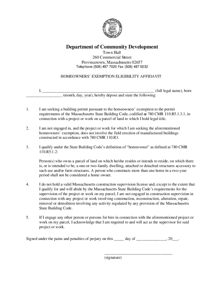 Fillable Online Homeowners' Exemption Affidavit10262016.docx Fax Email ...
