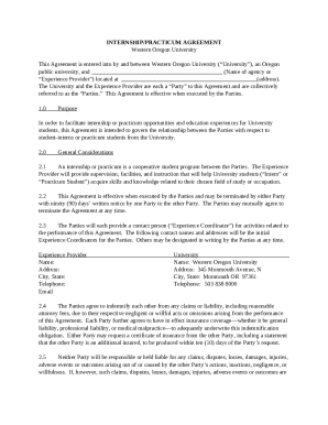 Internship and Practicum Agreement - Western Oregon University Doc Template | pdfFiller