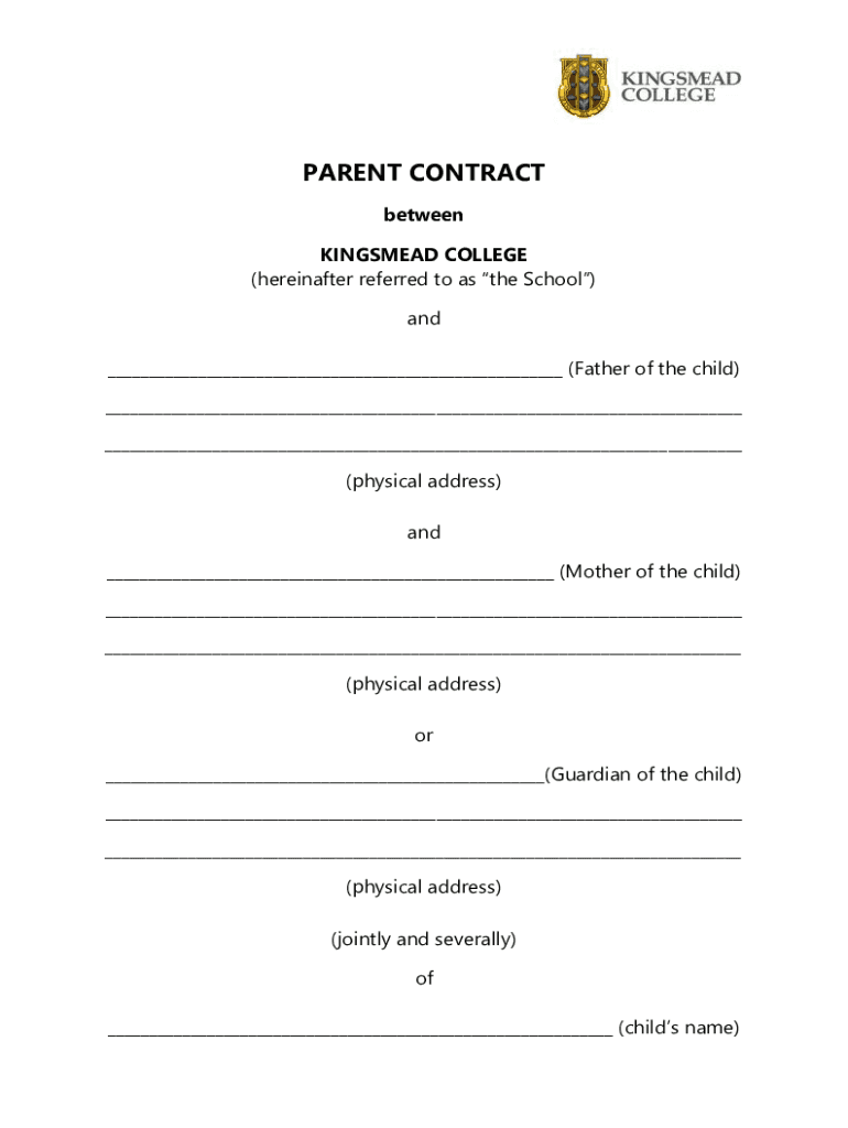 Fillable Online Kingsmead College Parent Contract Fax Email Print ...
