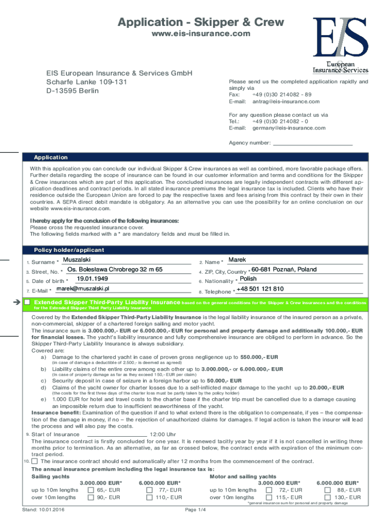 Fillable Online www.eis-insurance.comdeskipper-und-crewSeaHelp ...