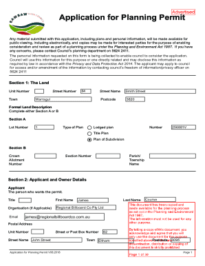 Fillable Online Application for Planning Permit Including Collection ...