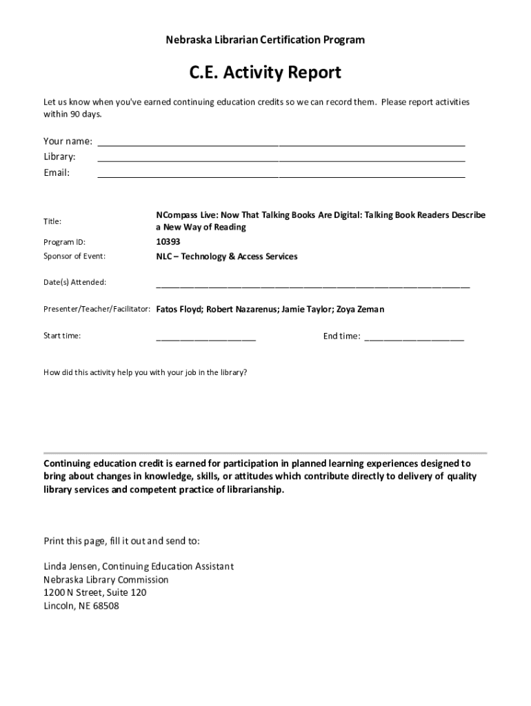 Fillable Online nlc.nebraska.govCECEFormPrintNebraska Library CE ...