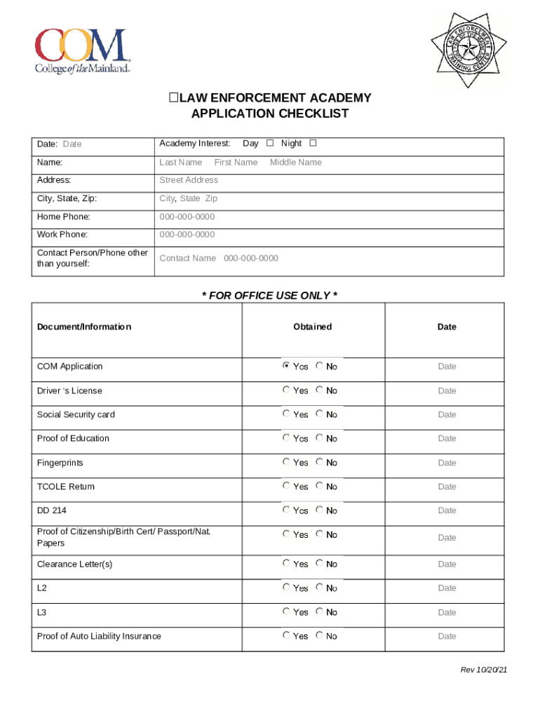 DOC law enforcement academy application checklist - College of the ...