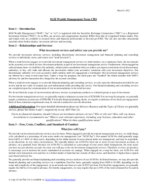 Fillable Online SGH Wealth Management Form CRS Item 1 Introduction Item ...