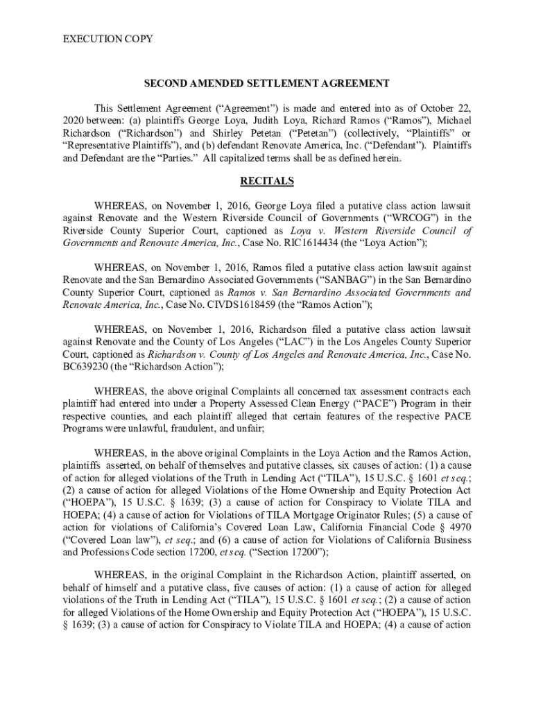 Fillable Online www.lawinsider.comamended-settlement-agreementAmended Settlement Agreement ...