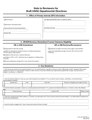 Fillable Online AD-3108 Note to Reviewers for Draft USDA Departmental ...