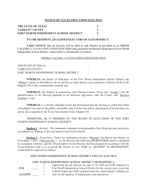 Fillable Online NOTICE OF TAX RATIFICATION ELECTION THE STATE OF TEXAS ...