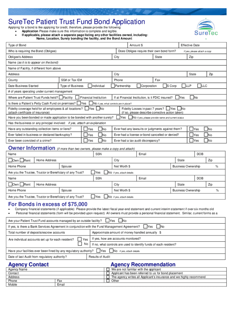 Fillable Online Suretec Commercial Surety Bond Application: Fillable ...