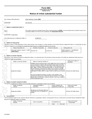 Fillable Online EVN Form 603 - Notice of initial substantial holder ...