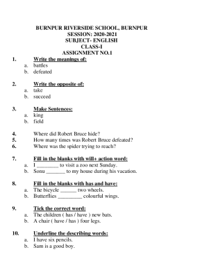 Fillable Online CLASS I , ENGLISH , ASSIGNMENT 1 , PRY Fax Email Print ...