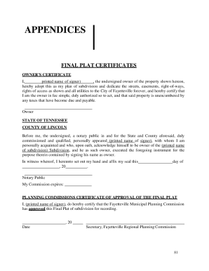 Fillable Online Final Plat Certificates Certificate of ... - Richmond ...