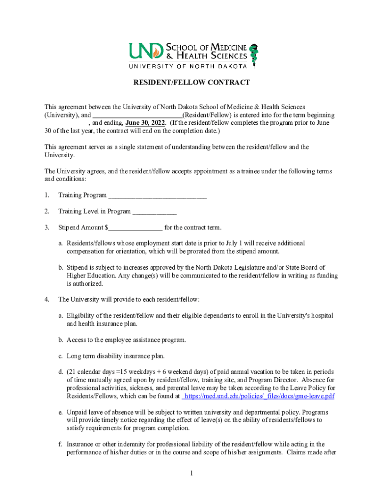 Fillable Online med und med.und.edusample-resident-contract ...