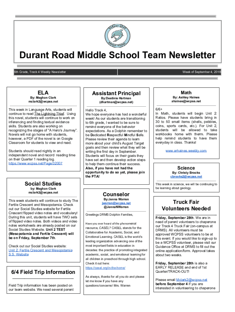 Fillable Online www.wcpss.netcmslibDurant Road Middle School Team ...