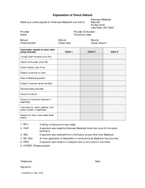 Fillable Online humanservices arkansas Explanation of Check Refund Form ...