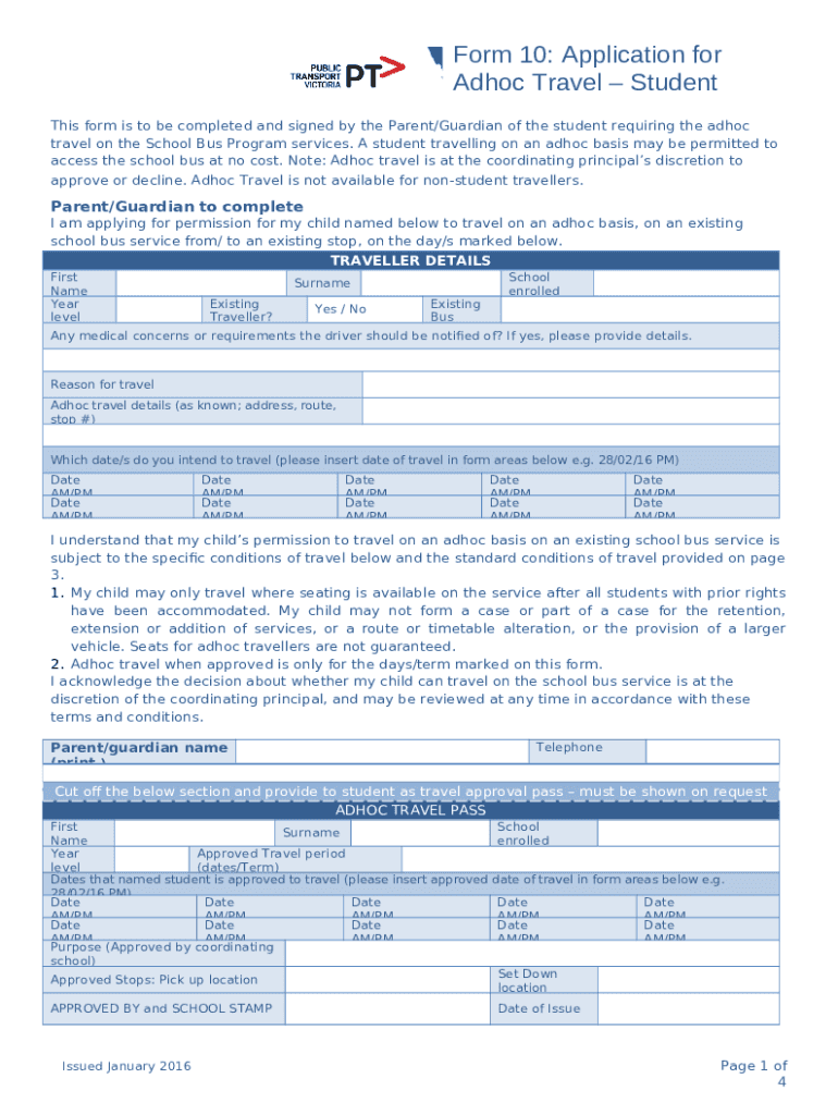 10 - Application for Adhoc Travel Doc Template | pdfFiller