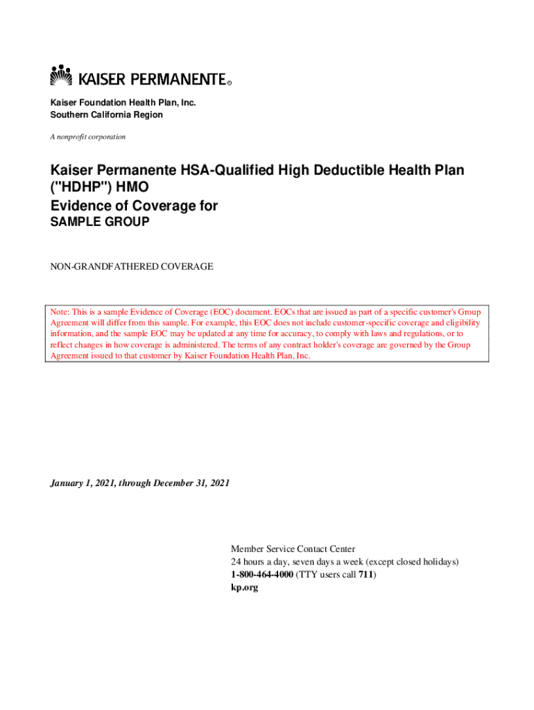 Fillable Online 2021 Kaiser Permanente Sample Southern California ...