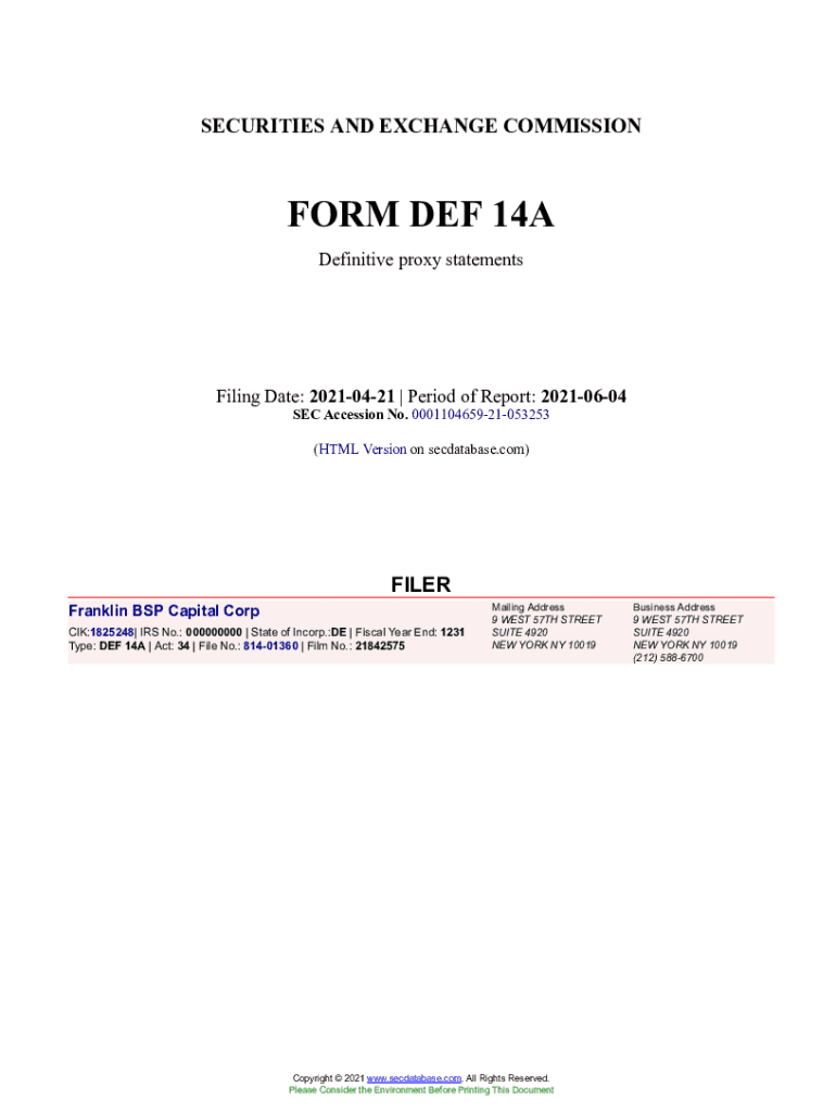 Fillable Online Franklin BSP Capital Corp Form DEF 14A Filed 2021-04-21 ...