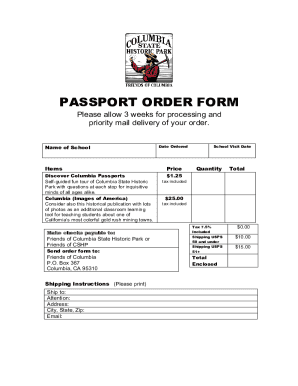 Fillable Online parks ca Columbia SHP - PASSPORT ORDER FORM Fax Email ...