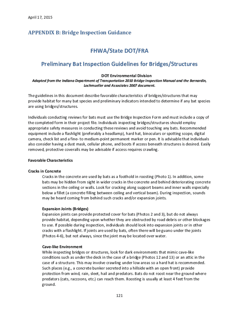 Fillable Online FHWA/State DOT/FRA Preliminary Bat Inspection ...