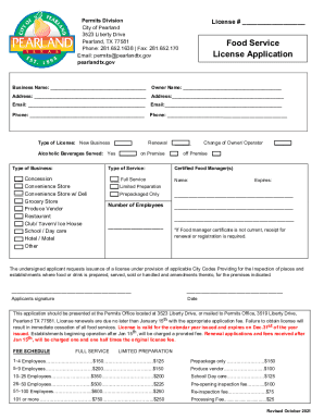 Fillable Online Food Service License Application - Pearland Fax Email ...