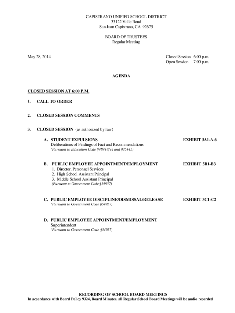 Fillable Online CLOSED SESSION AT 6:00 P Fax Email Print - pdfFiller