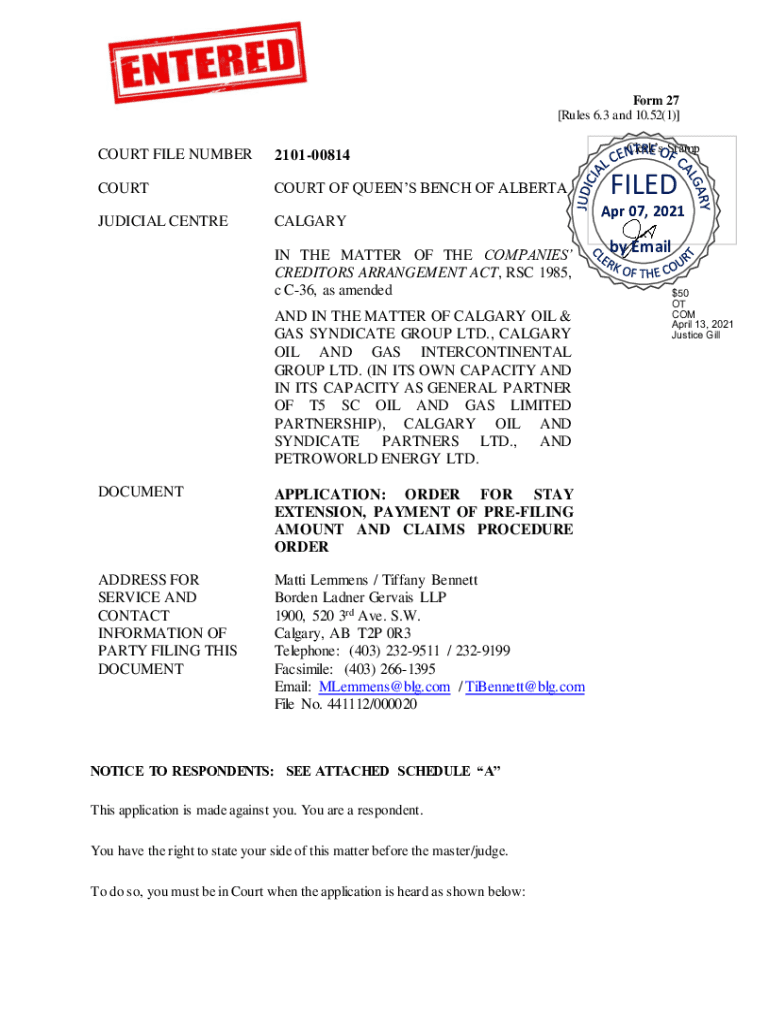 Fillable Online www.bdo.ca BDO mediaCOURT OF QUEENS BENCH OF ALBERTA COMPANIES - BDO Canada Fax ...