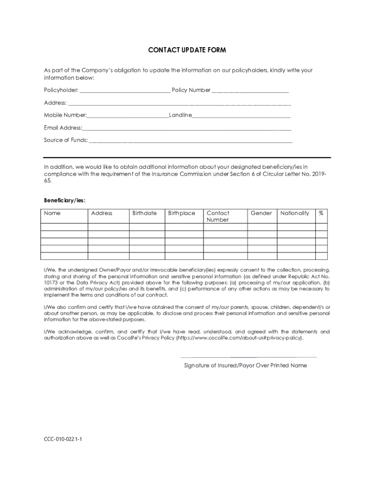 Fillable Online Update Notice for Changes in Legal Agreements ...