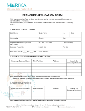 Fillable Online www.template.netbusinessapplication-form6+ Franchise Application Form ...