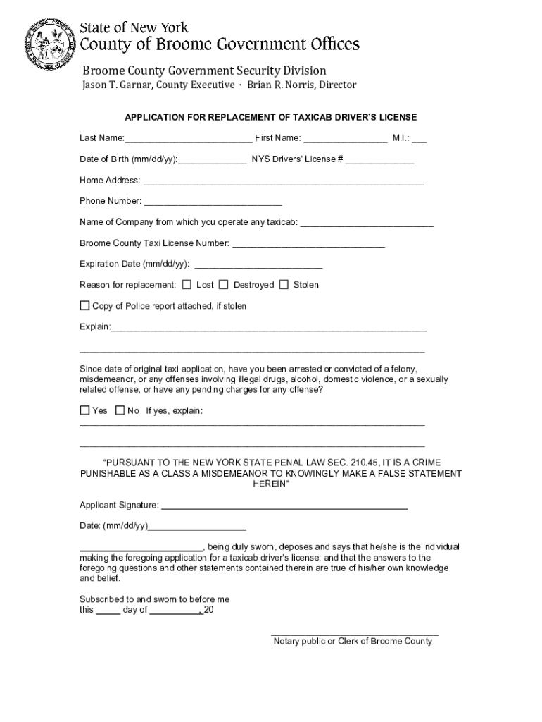 Fillable Online APPLICATION FOR RENEWAL OF TAXICAB DRIVER'S LICENSE Fax Email Print - pdfFiller