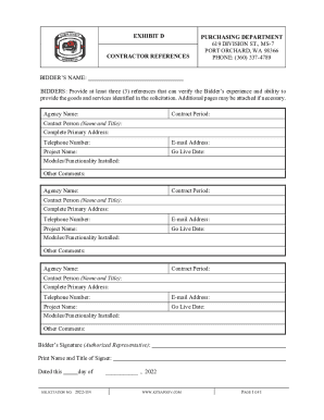 Fillable Online Exhibit D - Contractor References Form Fax Email Print ...