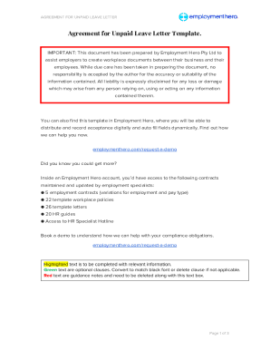 Fillable Online PDF Agreement for Unpaid Leave Letter Template. - AGS ...