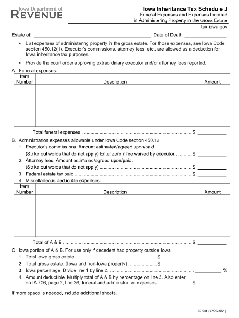 Fillable Online Iowa Inheritance Tax Schedule J, 60-084 Fax Email Print ...