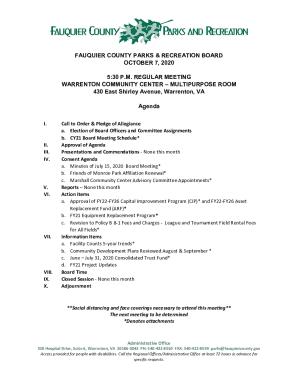 Fillable Online FAUQUIER COUNTY PARKS & RECREATION BOARD OCTOBER 7 ... Fax Email Print - pdfFiller