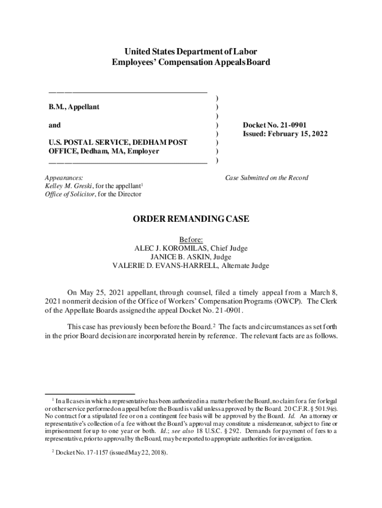 Fillable Online 21-0901O: B.M. and U.S. POSTAL SERVICE, DEDHAM POS ...