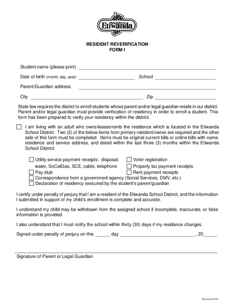 Fillable Online For BSD RESIDENCY VERIFICATION FORMA-101 Parent ...