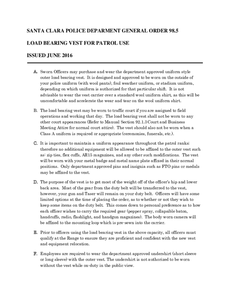 Fillable Online SANTA CLARA POLICE DEPARMENT GENERAL ORDER 98.5 ... Fax ...