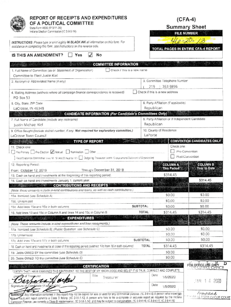 Fillable Online www.allencounty.usindexREPORT OF RECEIPTS AND EXPENDITURES (CFA-4) OF A ...