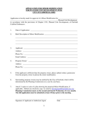 Fillable Online 1 APPLICATION FOR MINOR MODIFICATION FOR PLANNED UNIT ... Fax Email Print ...