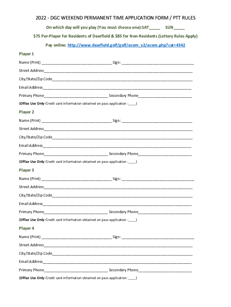 Fillable Online 2022 - DGC WEEKEND PERMANENT TIME APPLICATION FORM / PTT RULES Fax Email Print ...