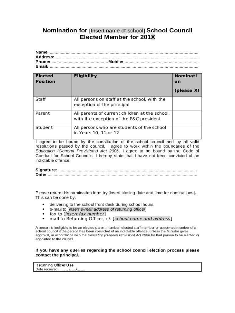 School council - Nomination for school council elected member ...