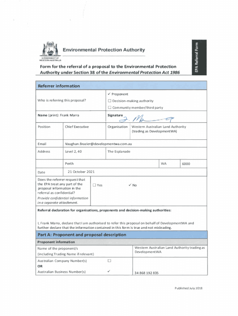 Fillable Online Referral of a Proposal to the ... - epa.wa.gov.au Fax ...