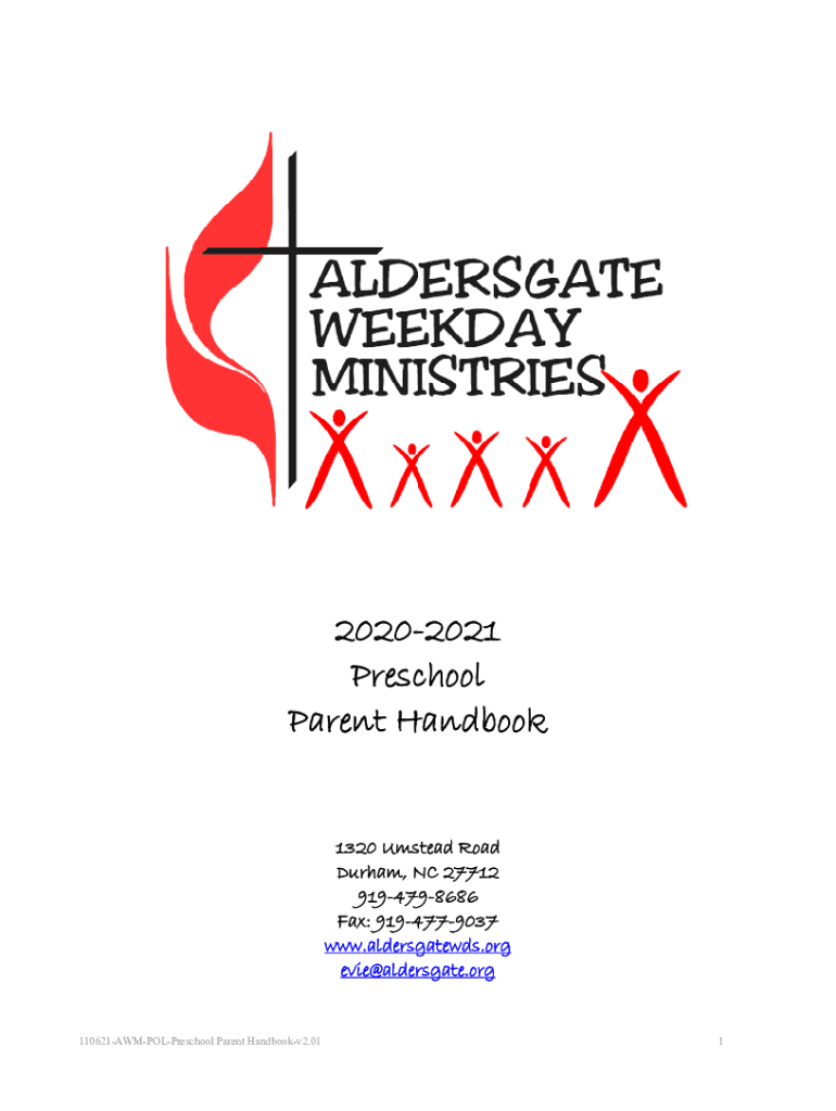 Fillable Online Aldersgate Weekday School - Preschool Parent Handbook ...