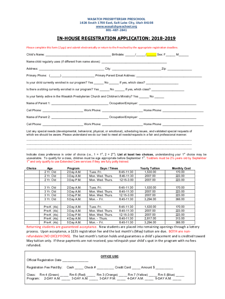 Fillable Online 2018-2019 REGISTRATION APPLICATION FORM.doc Fax Email Print - pdfFiller