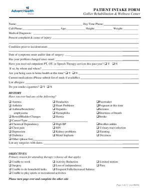 Fillable Online PHYSICAL THERAPY INTAKE FORM Fax Email Print - pdfFiller
