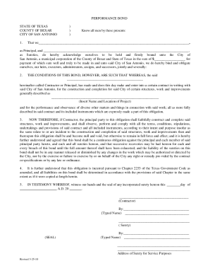 Fillable Online Performance Bond Form Template 3-25-10.doc Fax Email ...