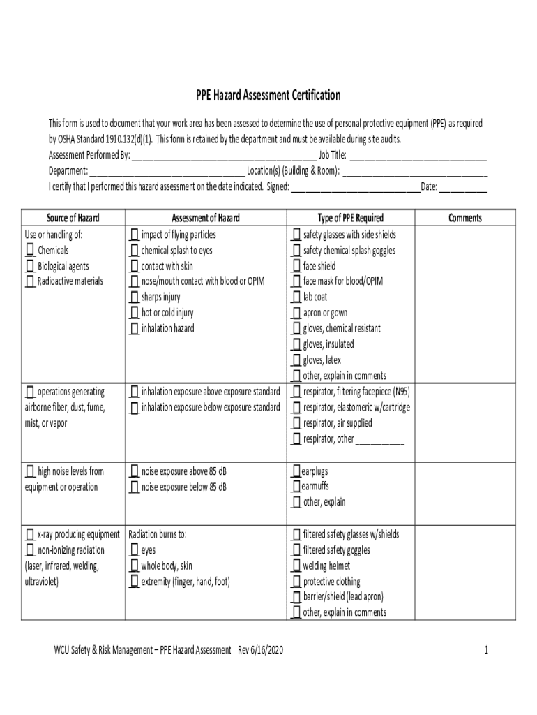 Fillable Online esa.dc.govworkplace-hazard-ppe-assessment-formWorkplace ...